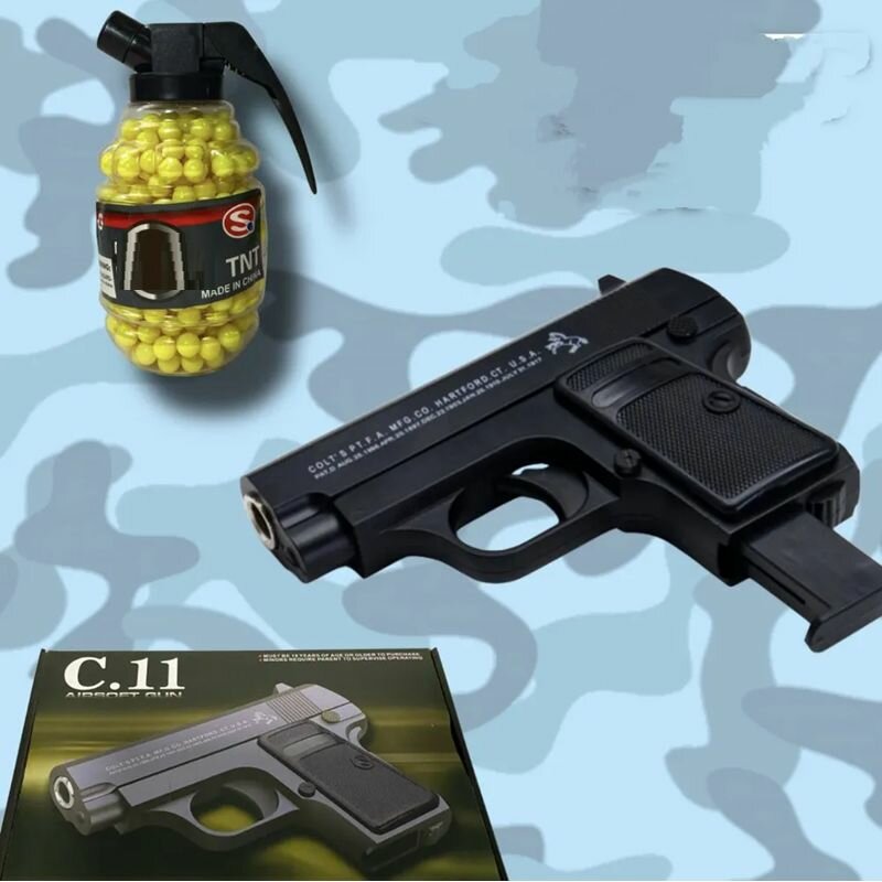 Детский пистолет C.11 на пульках , оружие игрушечное с подвижной рамой и съемным магазином под 6мм шарики, оружие для детей и взрослых