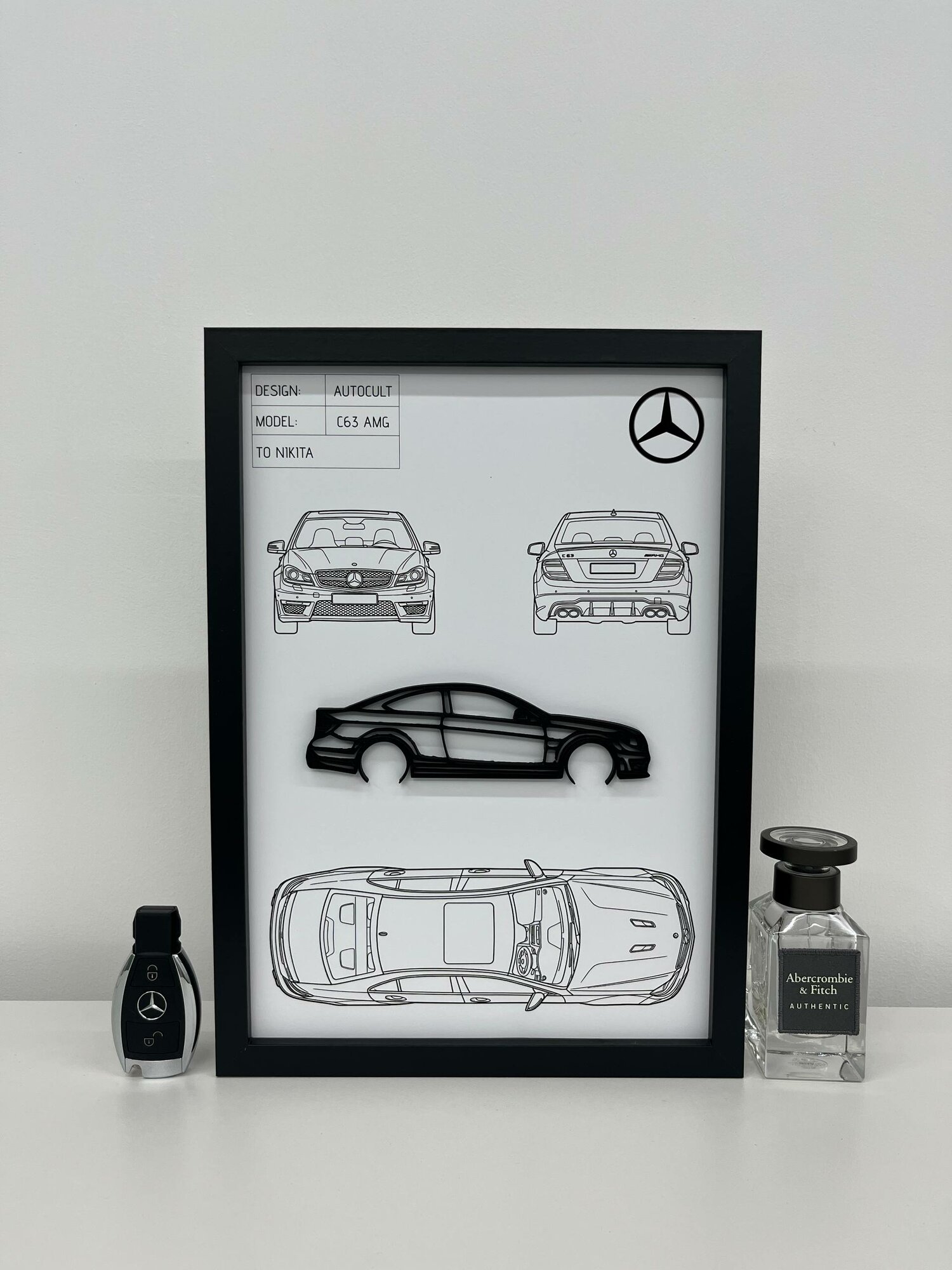 Интерьерная картина А4 с 3D моделью машины MERCEDES C63 AMG для декора в дом