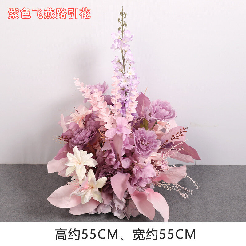 Фиолетовая напольная цветочная композиция для свадьбы, свадебные декоративные цветы, искусственный букет цветов, искусственные цветы для сцены, подиума и прохода, подвесные цветы, цветы в горшках.