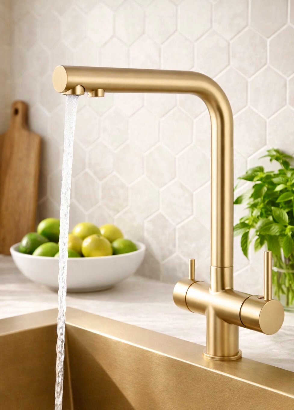 Смеситель для кухни с фильтром для питьевой воды бронзовое золото, кран для раковины и кухонной мойки, матовый