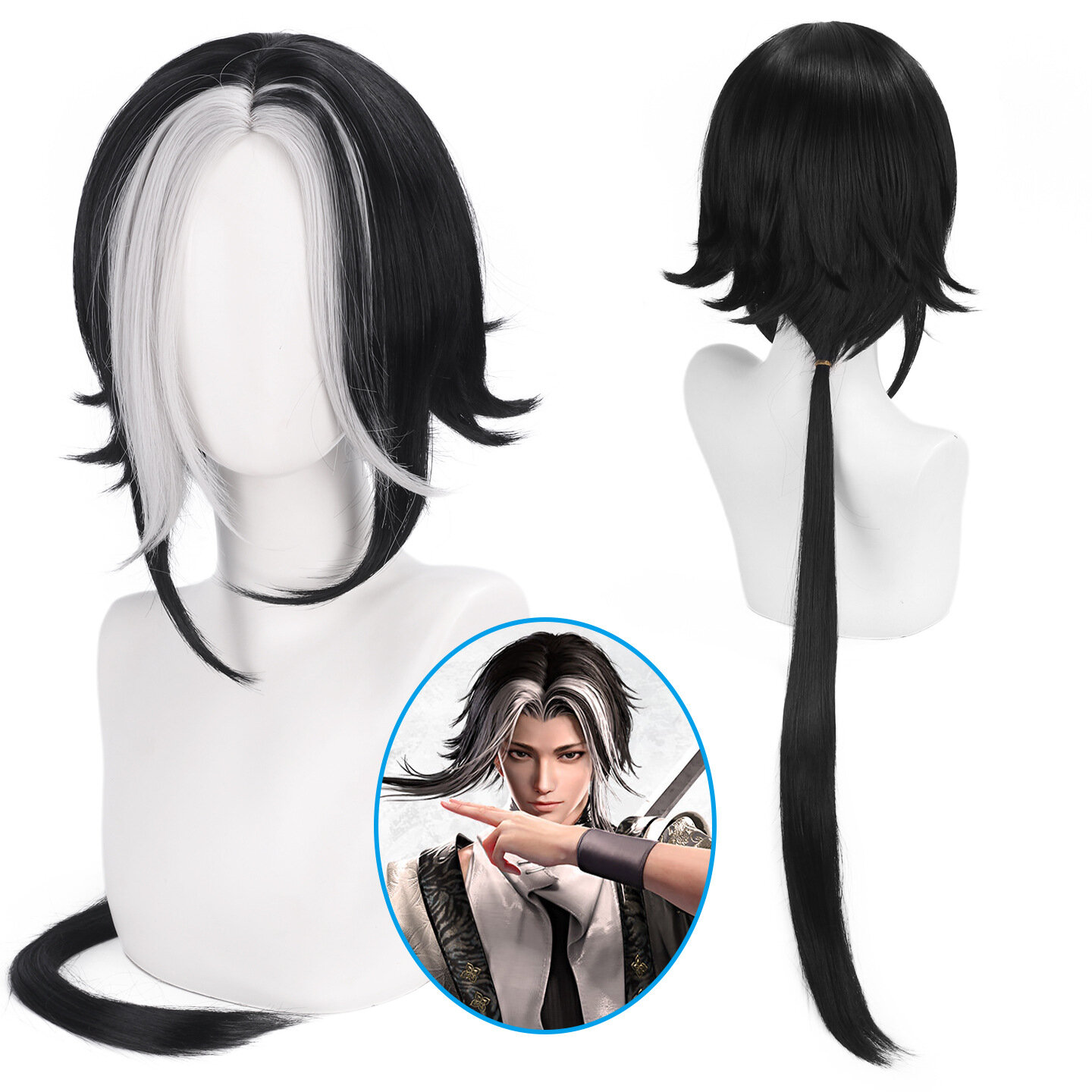 2026 Мастер Шэнда Вечная Катастрофа Без Пыли Косплей Парик Черно-Белый Цвет Стиль Верхней Части Головы Навернутый Низкий Конский Хвост