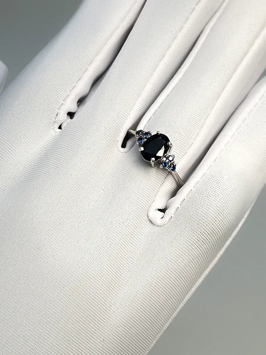 Кольцо, серебро, 925 проба, чернение, родирование, сапфир