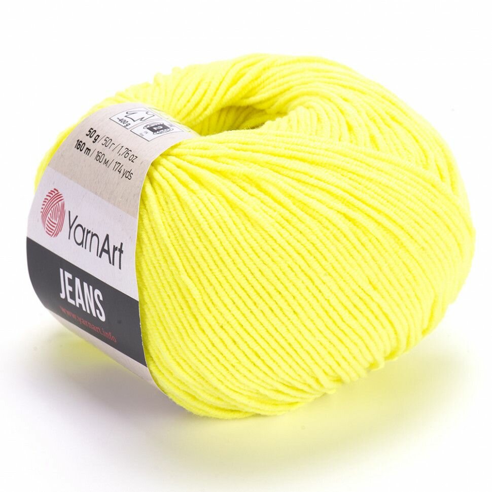Пряжа "Jeans" цв. 58 ярко-жёлтый 55% хлопок 45% полиакрил 160м/50гр "YarnArt"