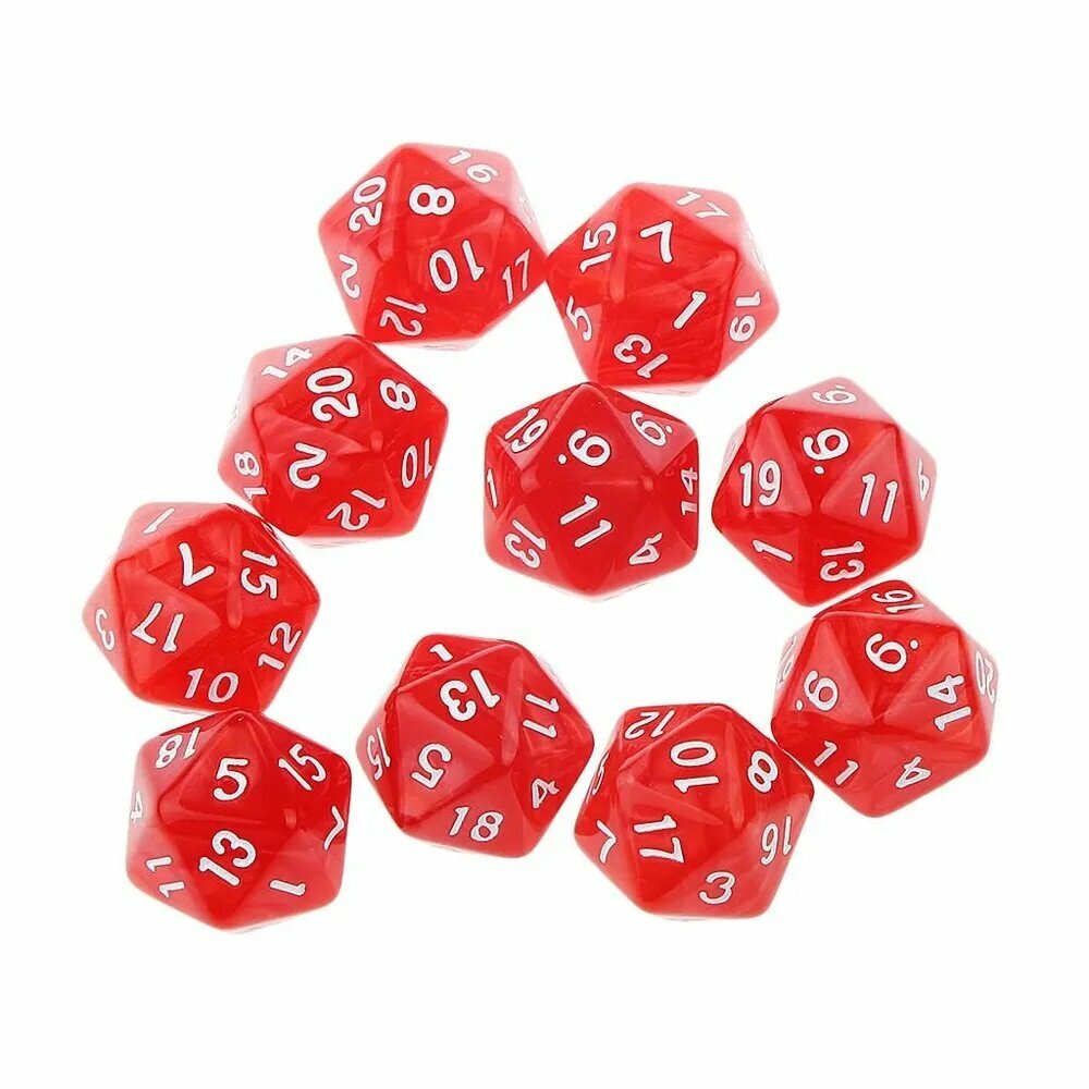 Набор из 10 кубиков D20 для настольных ролевых игр, красные, акриловые, 25 мм
