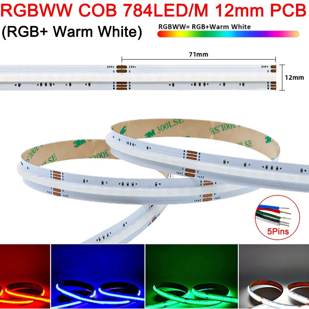 RGBWW COB лента 784 LED/м 12мм, 24V