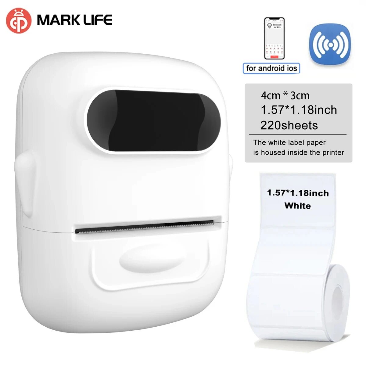 Marklife P50 Беспроводной термопринтер этикеток Белый, white P50
