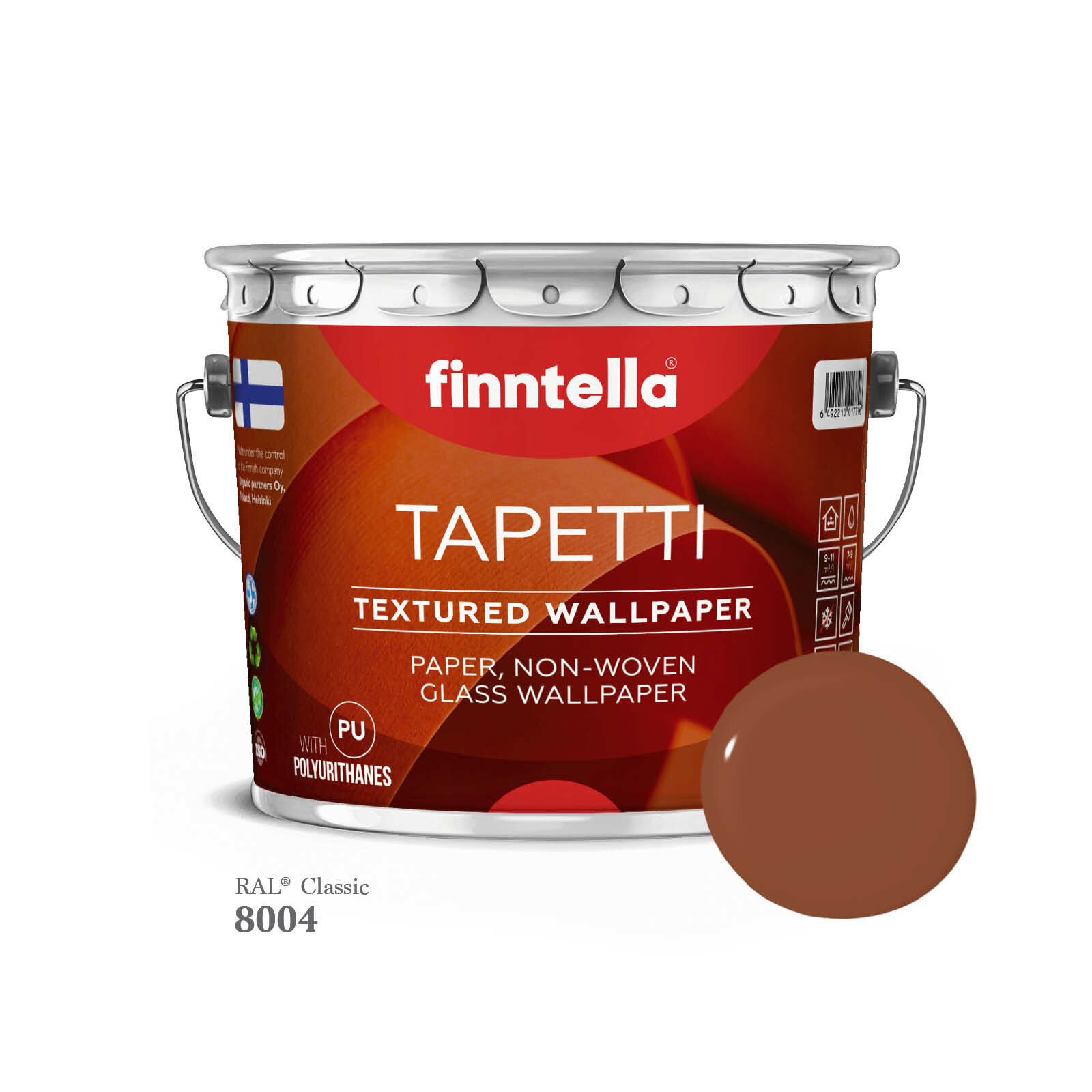 Шелковисто-матовая краска для обоев под окраску TAPETTI SILKKI Matta FINNTELLA, Цвет RAL 8004 Медно-коричневый (Copper brown), 2,7л