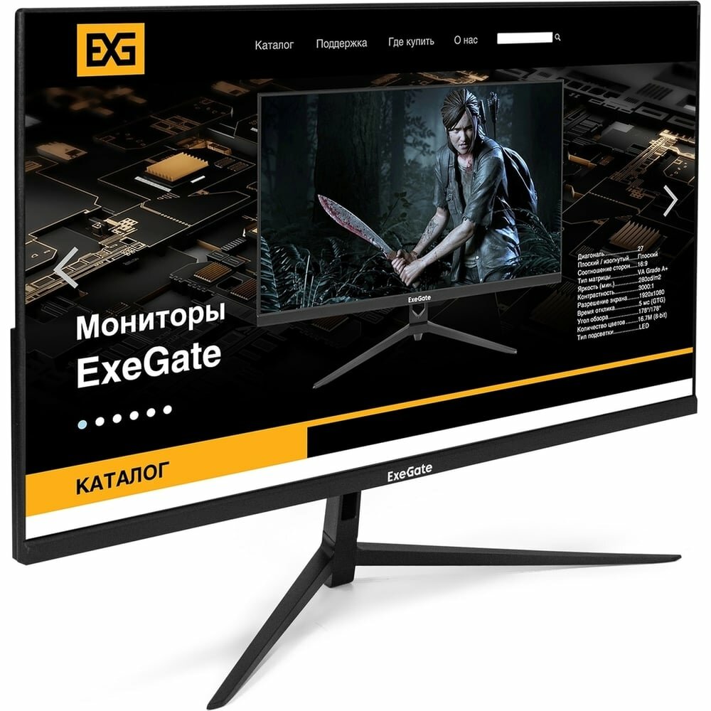 Монитор ExeGate ProSmart EV2707 VA LED Grade A+ безрамочный, 27", FHD, 1920x1080@75Гц, 16:9, 250cd m2, 4000:1, 178 178, 5ms, D-Sub, HDMI1.4, Flicker-free 294428
