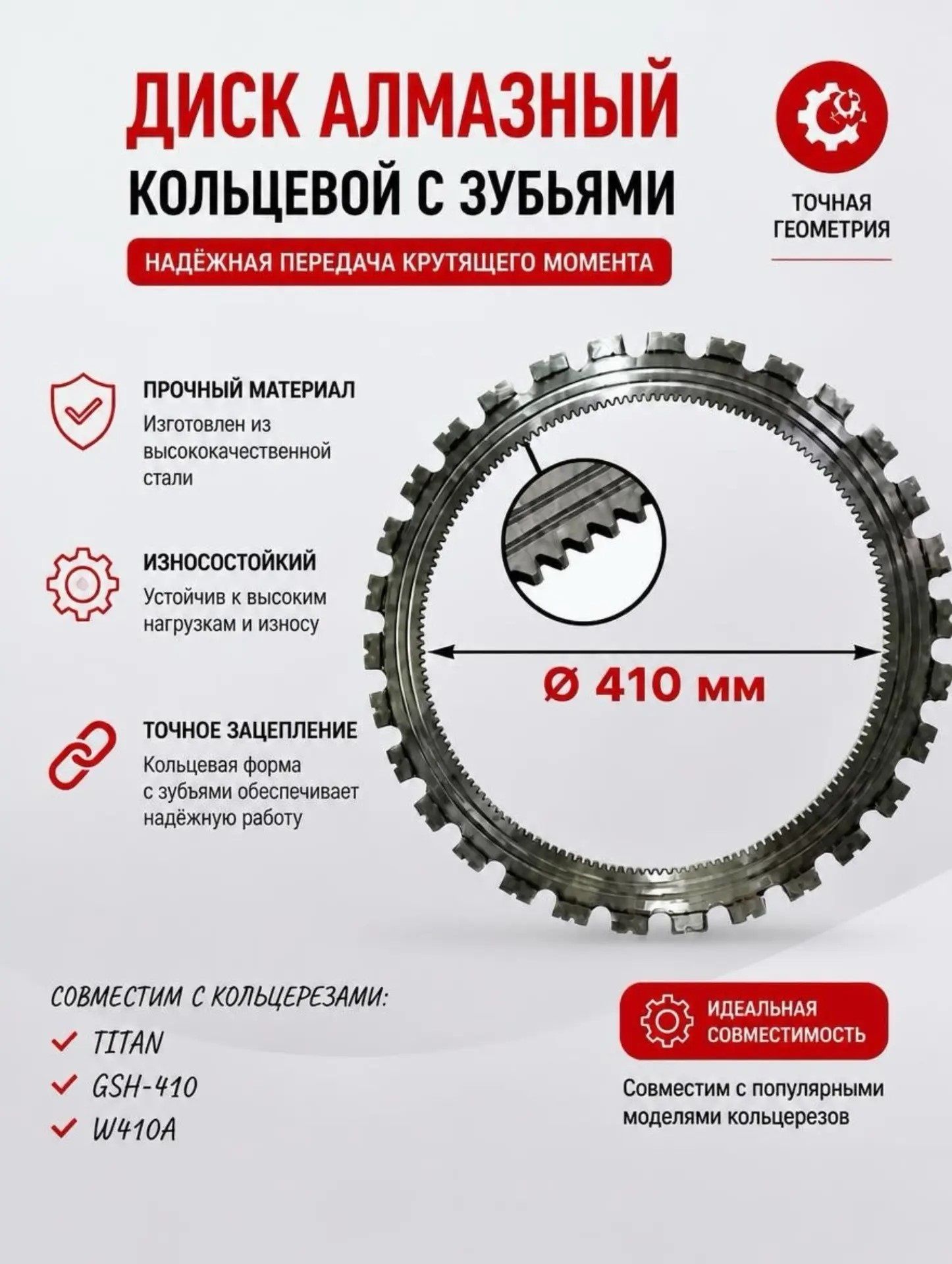 Диск алмазный с зубьями для бетонореза 410 мм/ кольцо с зубцами для кольцереза