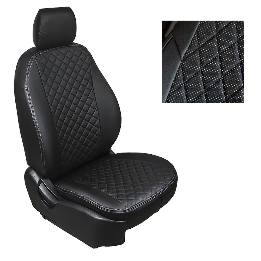 Чехлы из экокожи Ромб Seintex для Lada Largus сплошн. 5 мест 2021-н. в. (черные, 96780)