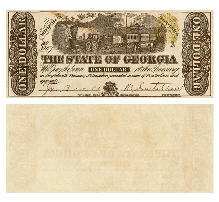 1 доллар 1864 Конфедерация Джорджия, США, сувенирная копия, банкноты и купюры редкие коллекционные