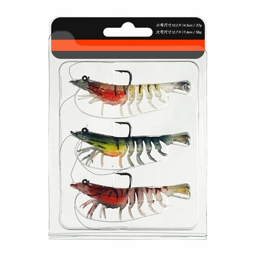 Инструменты для лова рыбы, Светящиеся крупные креветки, светящаяся наживка, черная наживка для рыбы с крючком, 1 набор из 3 штук