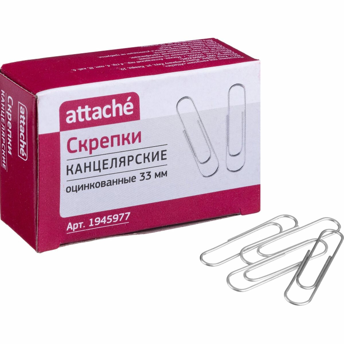 Скрепки Attache (33мм, оцинкованные, негофрированные) 100шт. (1945977)