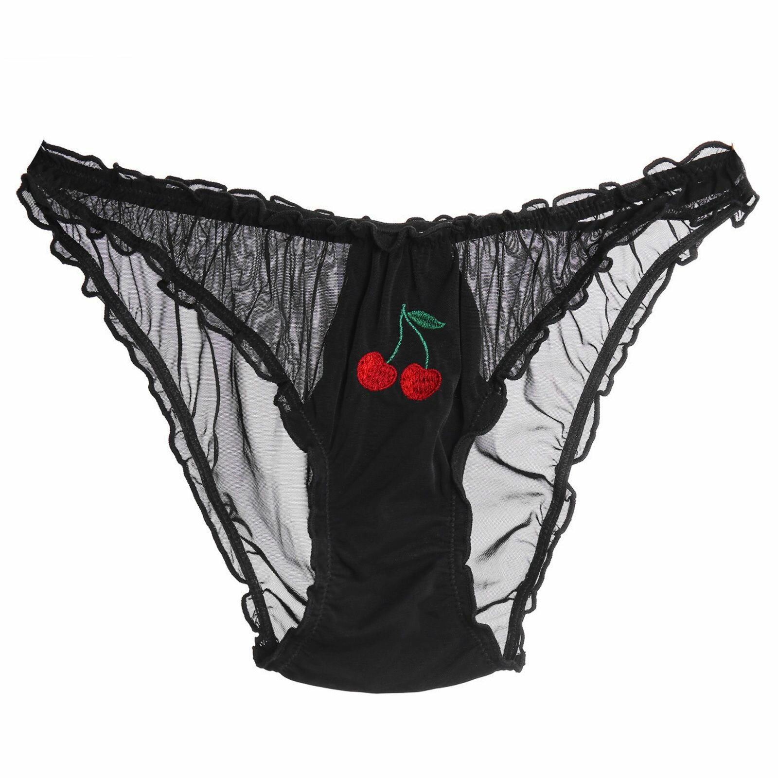 Женские трусики с рюшами и вышивкой фруктов