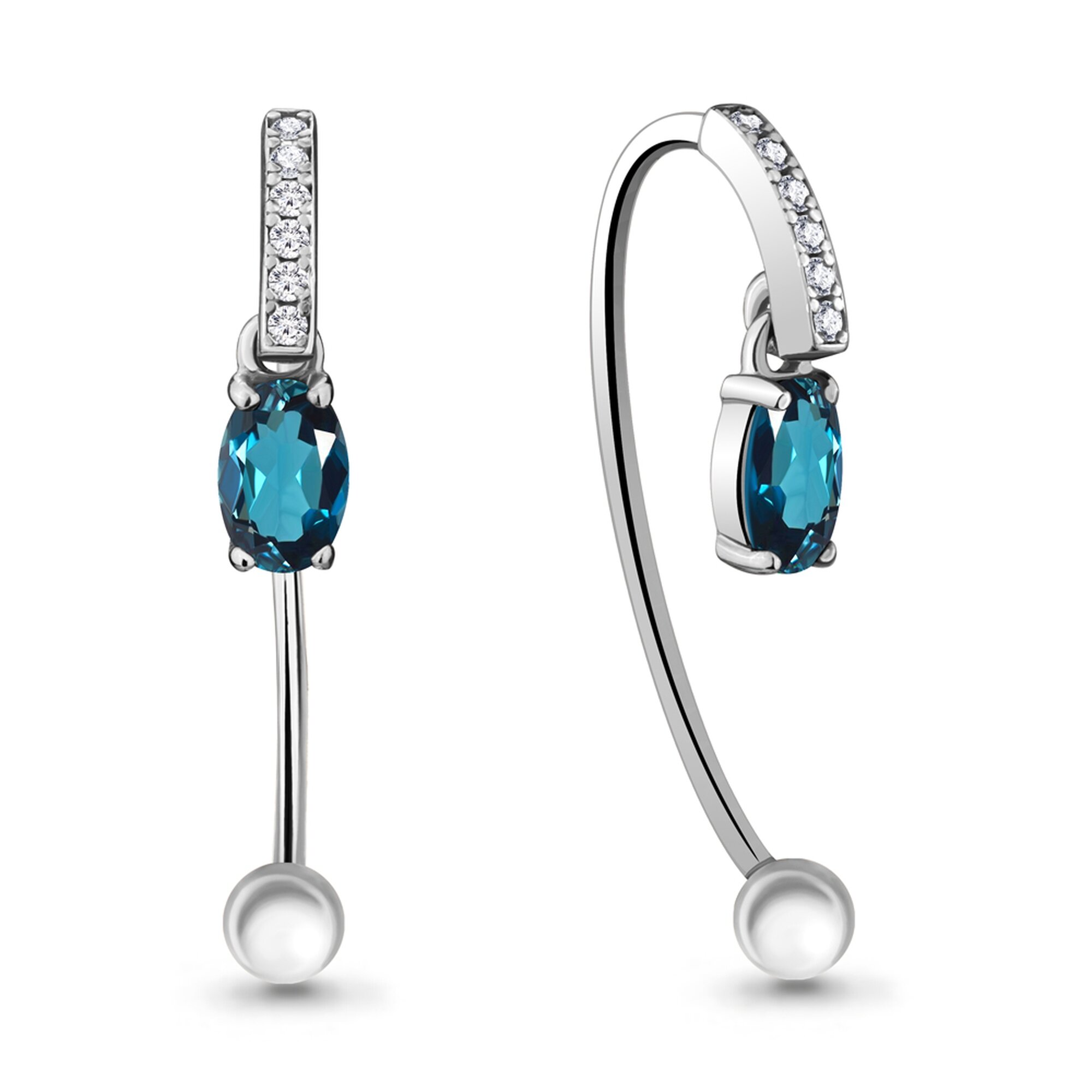 Серьги, серебро, 925 проба, родирование, фианит, Лондон топаз