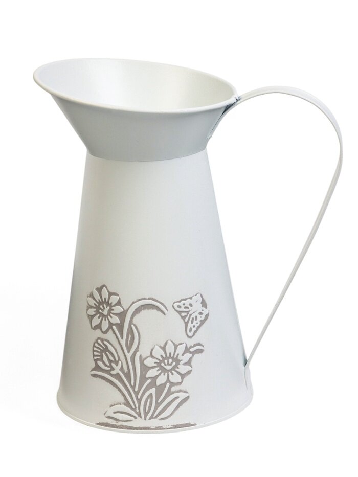 Декоративное кашпо для цветов «Кувшин ромашки», 12×16×20 см, металл, белое