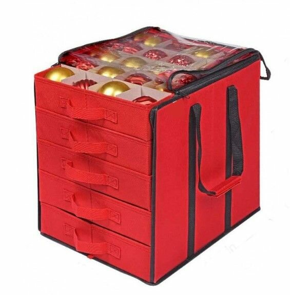 Органайзер для елочных игрушек, на 100 отделений, красный, 42х33х42 см