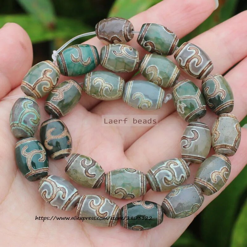 Зеленые агатовые бусины Дзи Laerf Beads GreenTara
