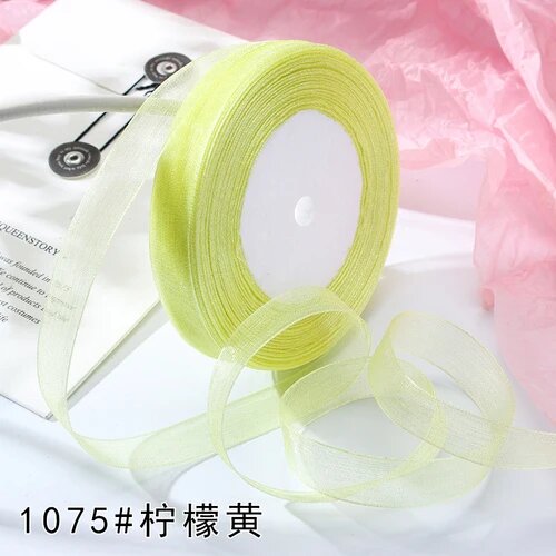 Лента органза мerylover 12-40 мм 50 ярдов Lemon yellow, 25mm organza