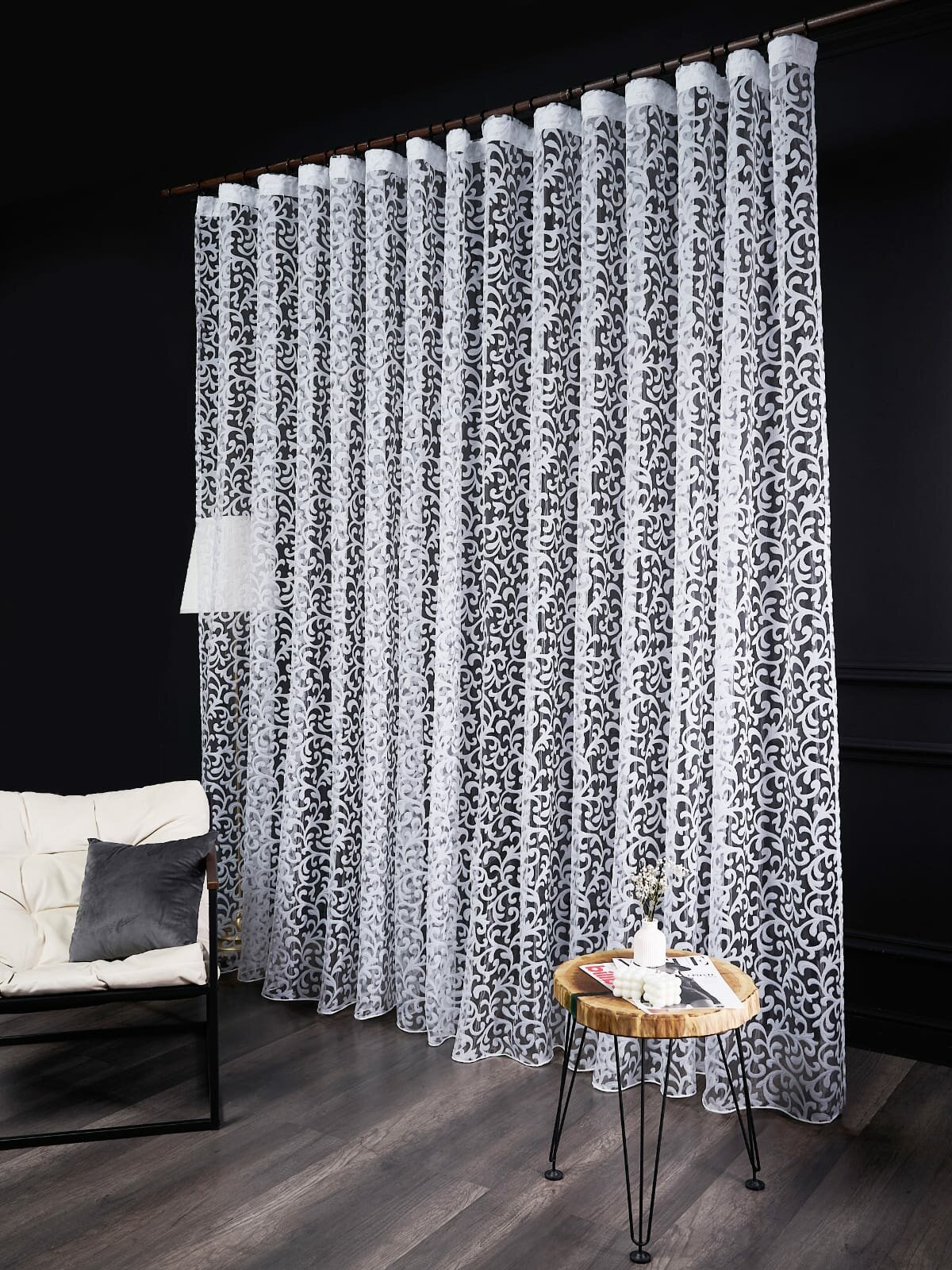 Тюль с рисунком Вензель белая 200х250