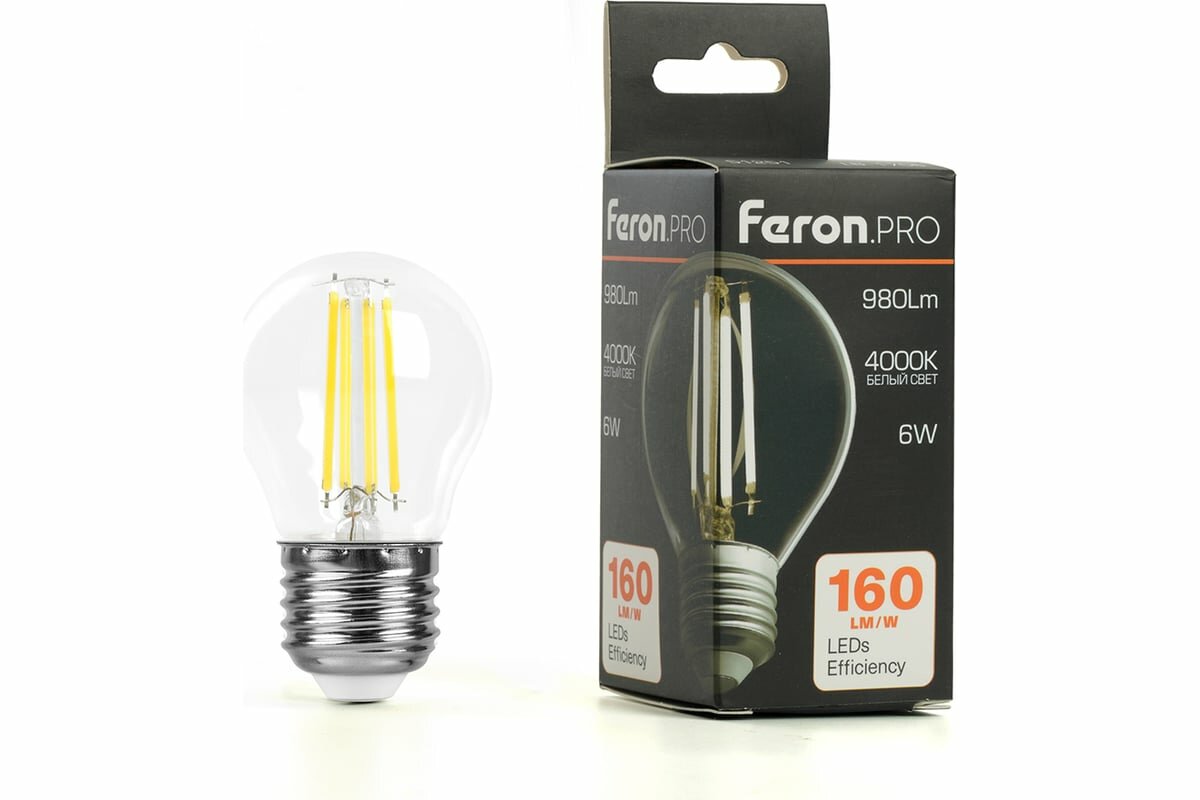 Лампа светодиодная FERON PRO LB-1706 Шарик E27 6W 175-265V 4000K, 51251