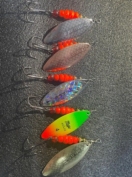 Набор Вертушек Mepps Aglia Long № 4, 5 шт (коробочка в подарок), вращающаяся блесна, приманка для ловли хищных рыб