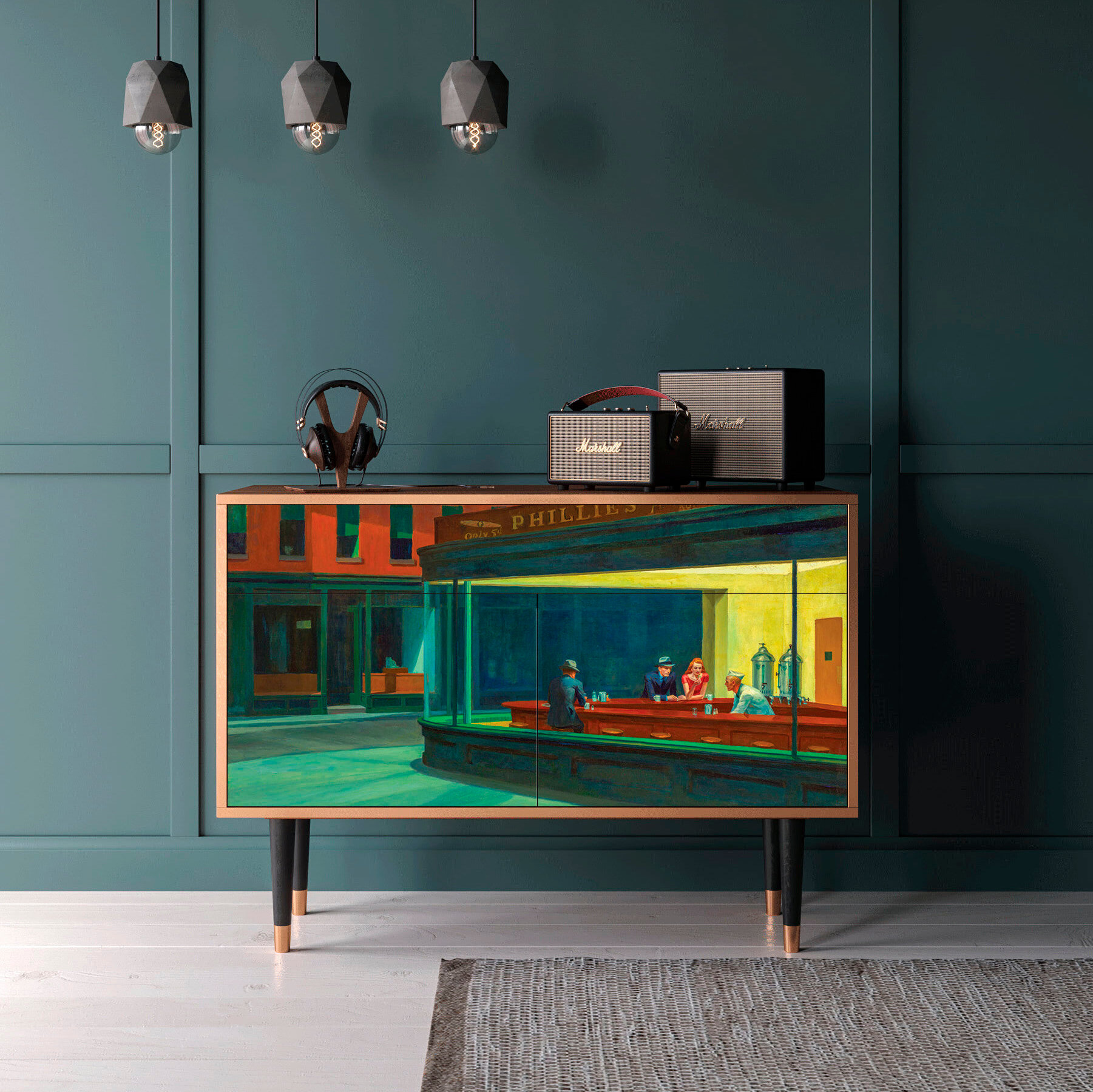 Комод - STORYZ - BS4 Nighthawks by Edward Hopper, Размер - 115 x 85 x 48 см, Цвет корпуса - Орех