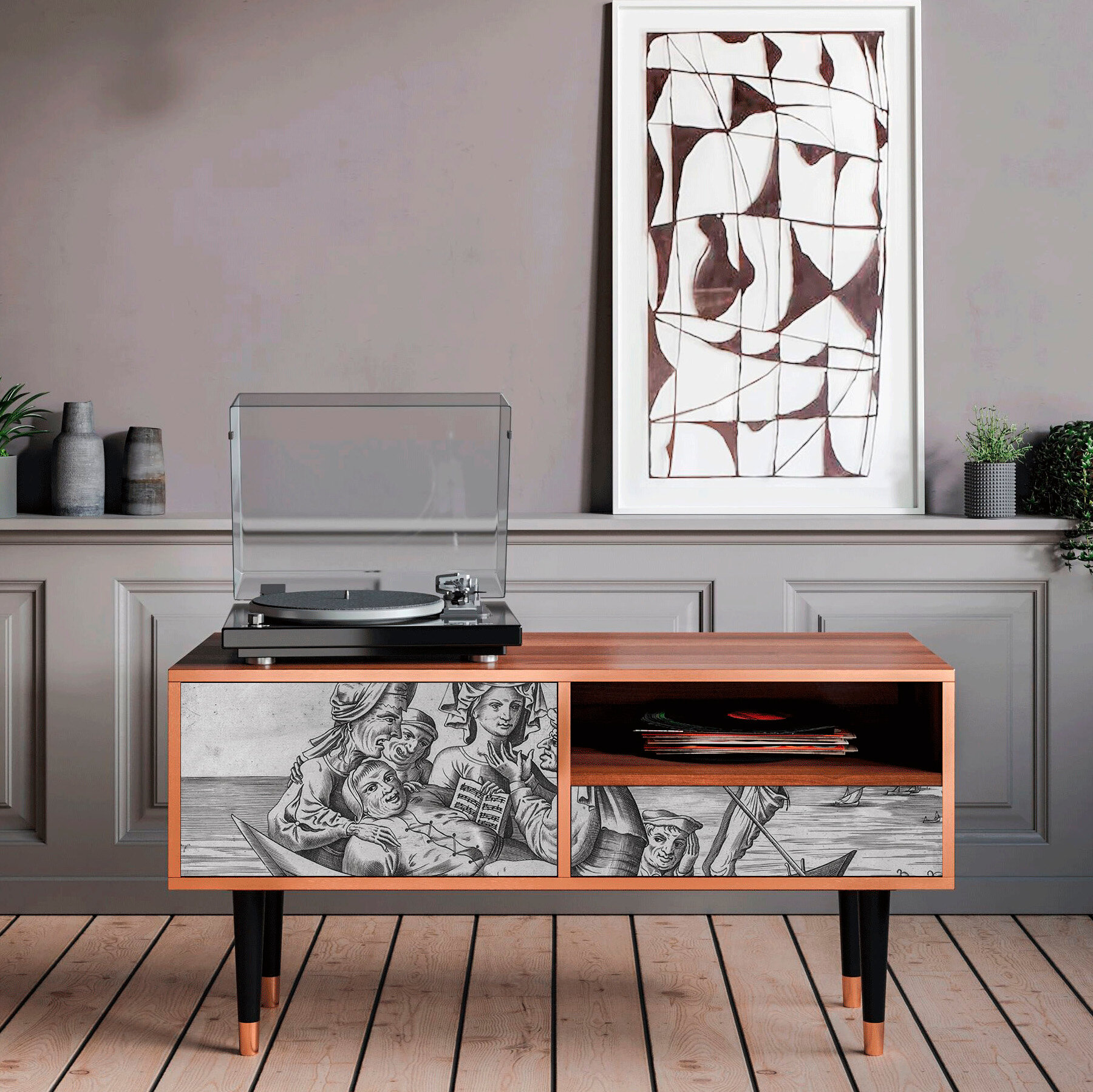 ТВ-Тумба - STORYZ - T3 Blau Schuyte by Pieter Breugel, Размер - 115 x 59 x 48 см, Цвет корпуса - , Орех