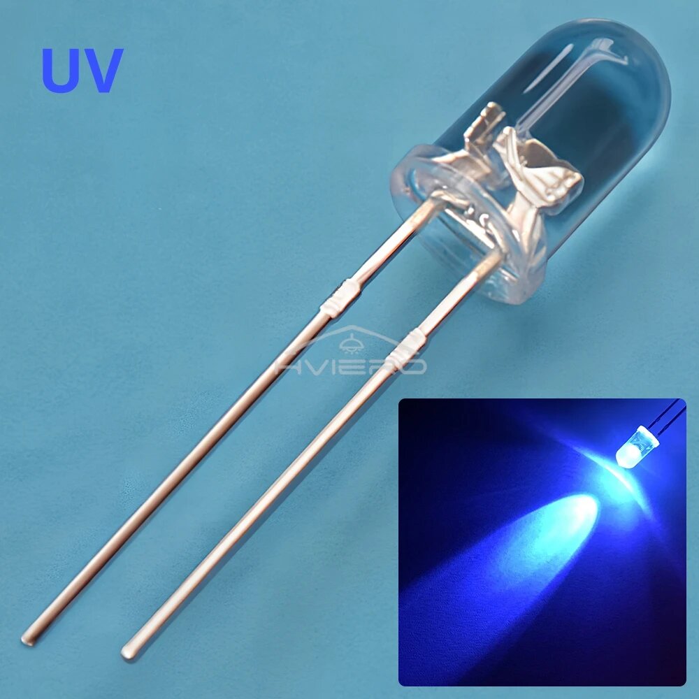 100 шт. 3 В 20 мА F5 5 мм круглый УФ-фиолетовый диод светодиод яркий свет вода прозрачные лампы электронные компоненты излучающие диоды лампа лампы