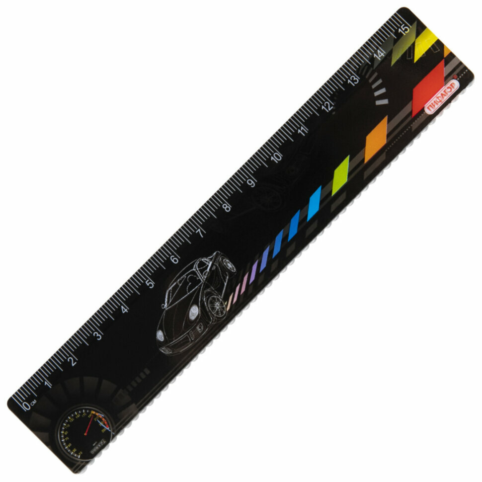 Линейка пластиковая 15 см, пифагор "Авто", цветная печать, с волнистым краем, европодвес, 210634, 210634