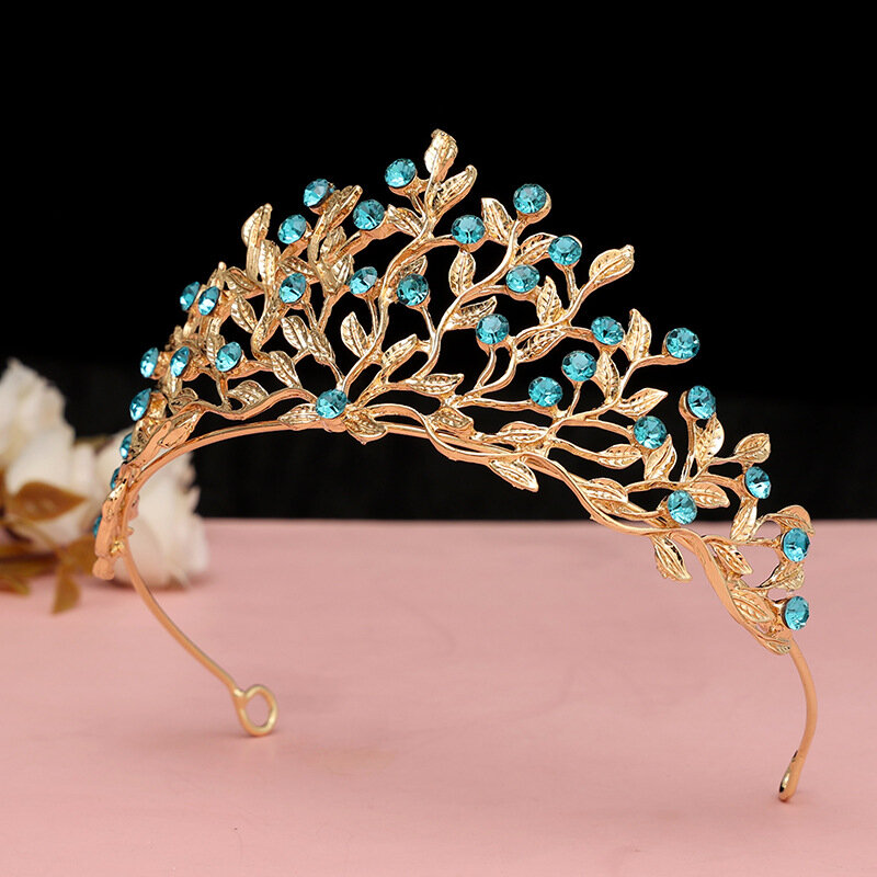 Свадебная корона KC gold, с кристаллами, цвет Lake Blue