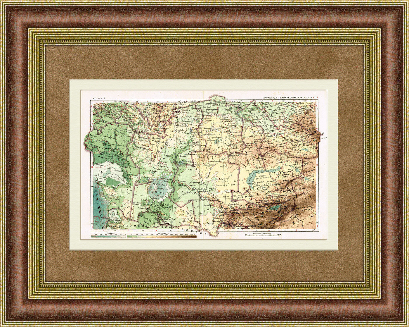 Старинная географическая карта Rarita, в раме, 30x40 см, бумага