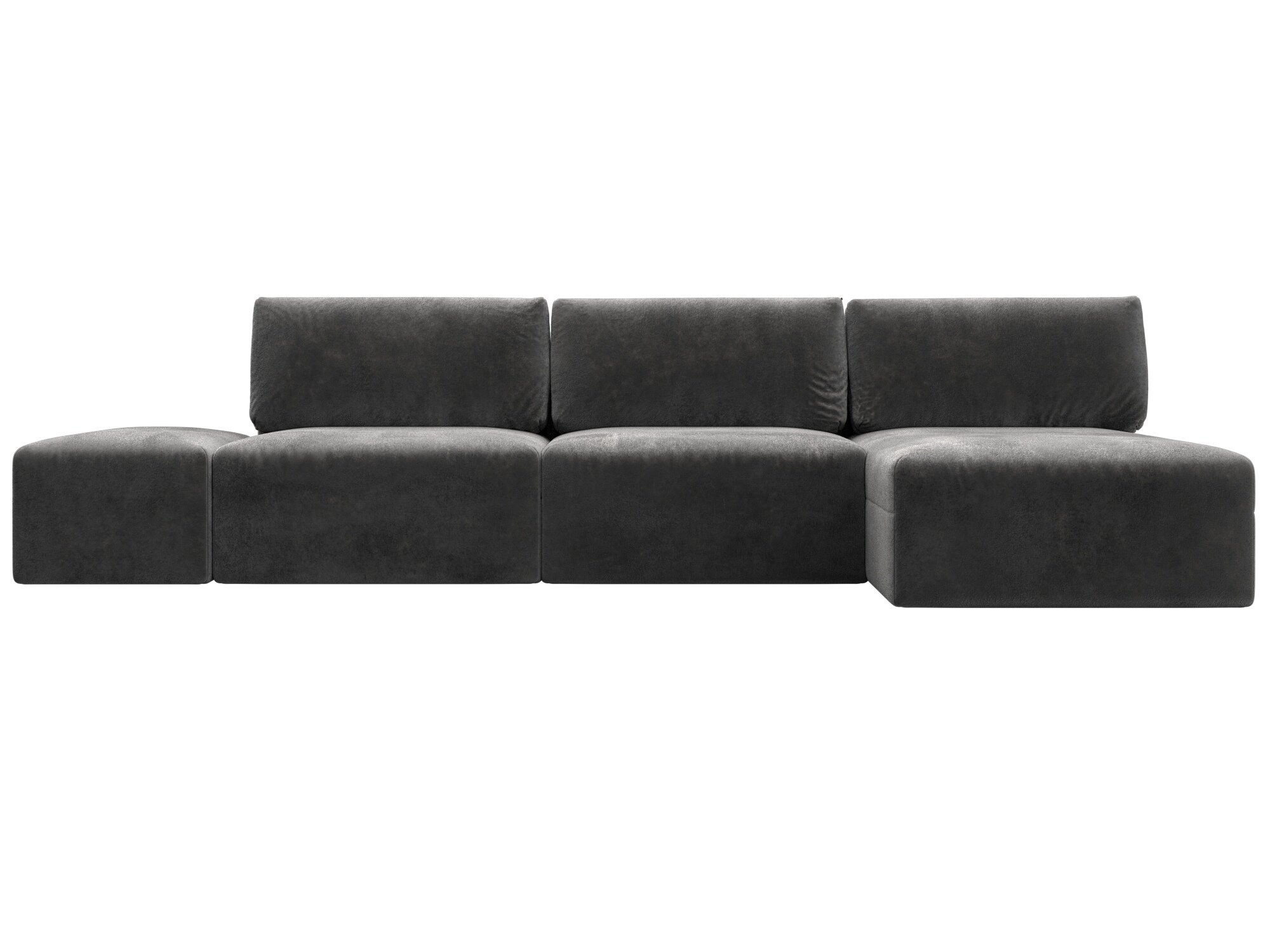 Диван угловой модульный с пуфом Лига-060 НПБ Лонг, размер: 367х187х84см, спальное место: 160х300см, велюр, TOWER серый