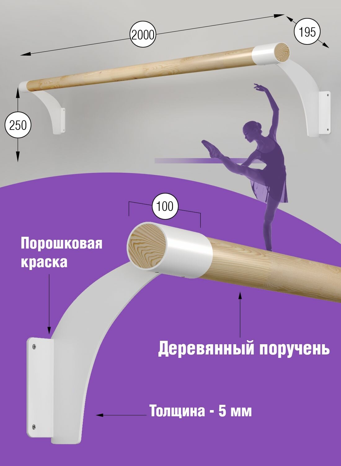 Станок хореографический Однорядный Настенный