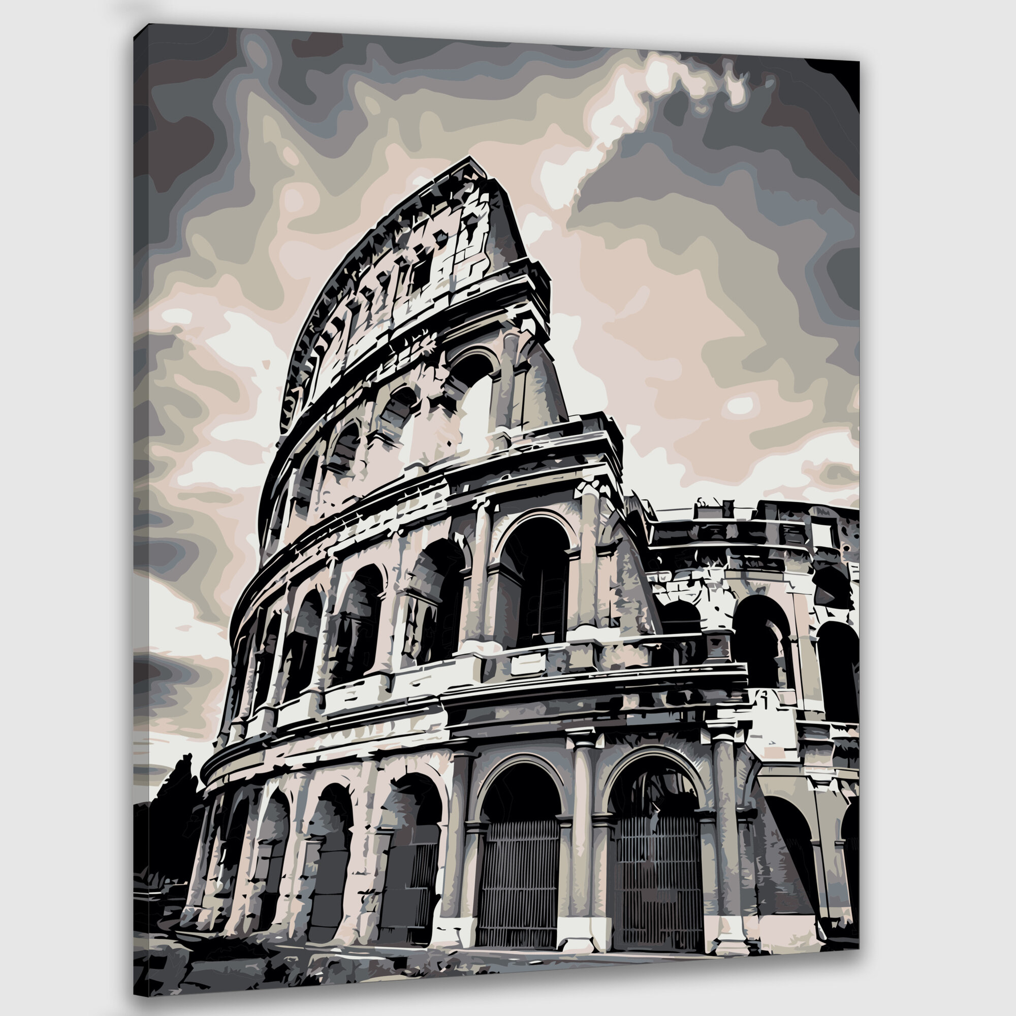 Картина по номерам 40x50 см, Колизей, Рим, черно-белая фотография, архитектура, история, Италия, величественный