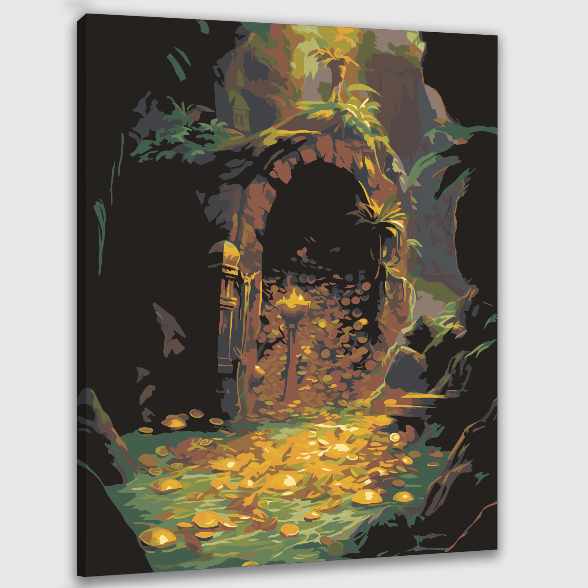 Картина по номерам 40x50 см, картина, масло, пиратская пещера, сокровища, тропический остров, золотые монеты