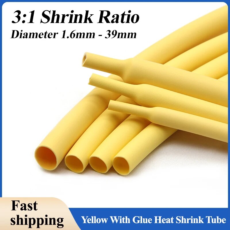 Желтые термоусадочные трубки с клеевой подкладкой 3:1, полиолефиновые, 1.6~39 мм 15.4mm, 10 meters