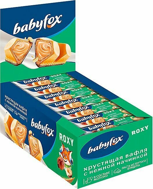 Батончик вафельный "BabyFox" Roxy Молоко/фундучная паста, 18 г (упаковка 24 шт.)