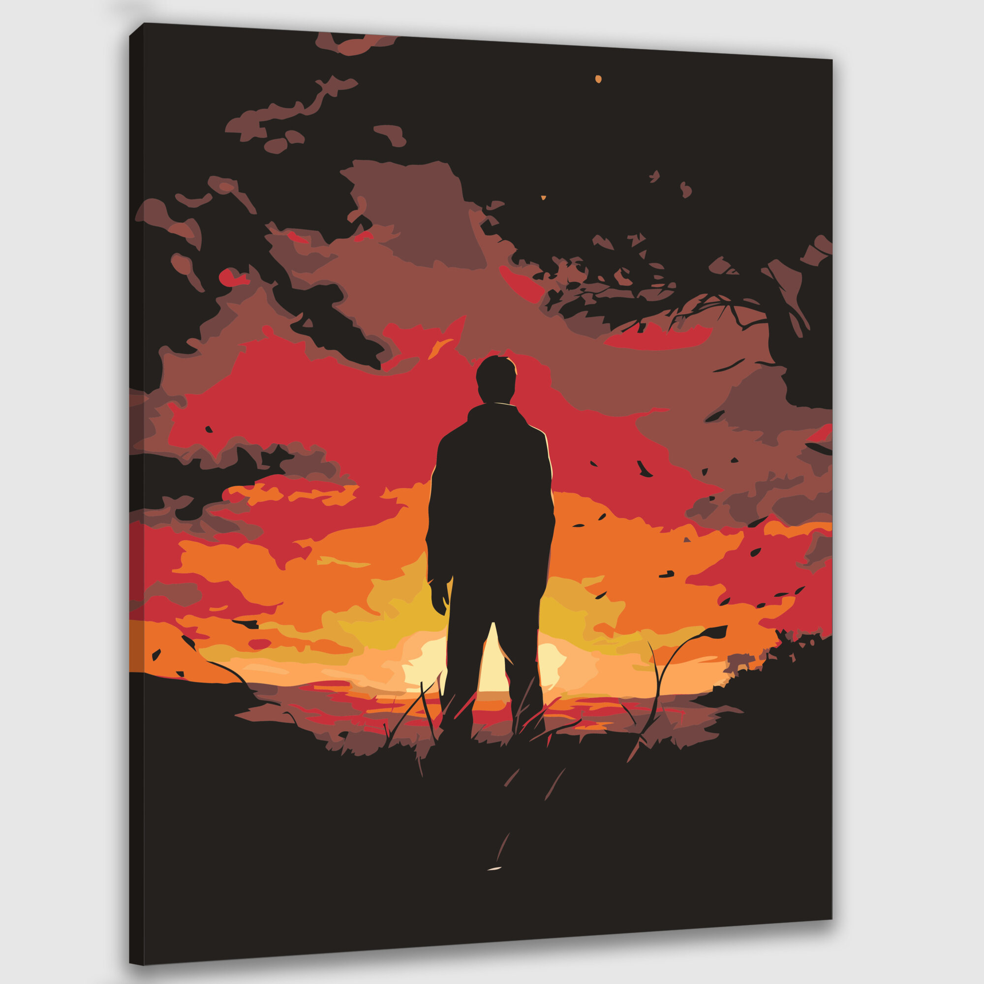 Картина по номерам 40x50 см, цифровая картина, силуэт человека, закатное небо, одиночество, созерцание