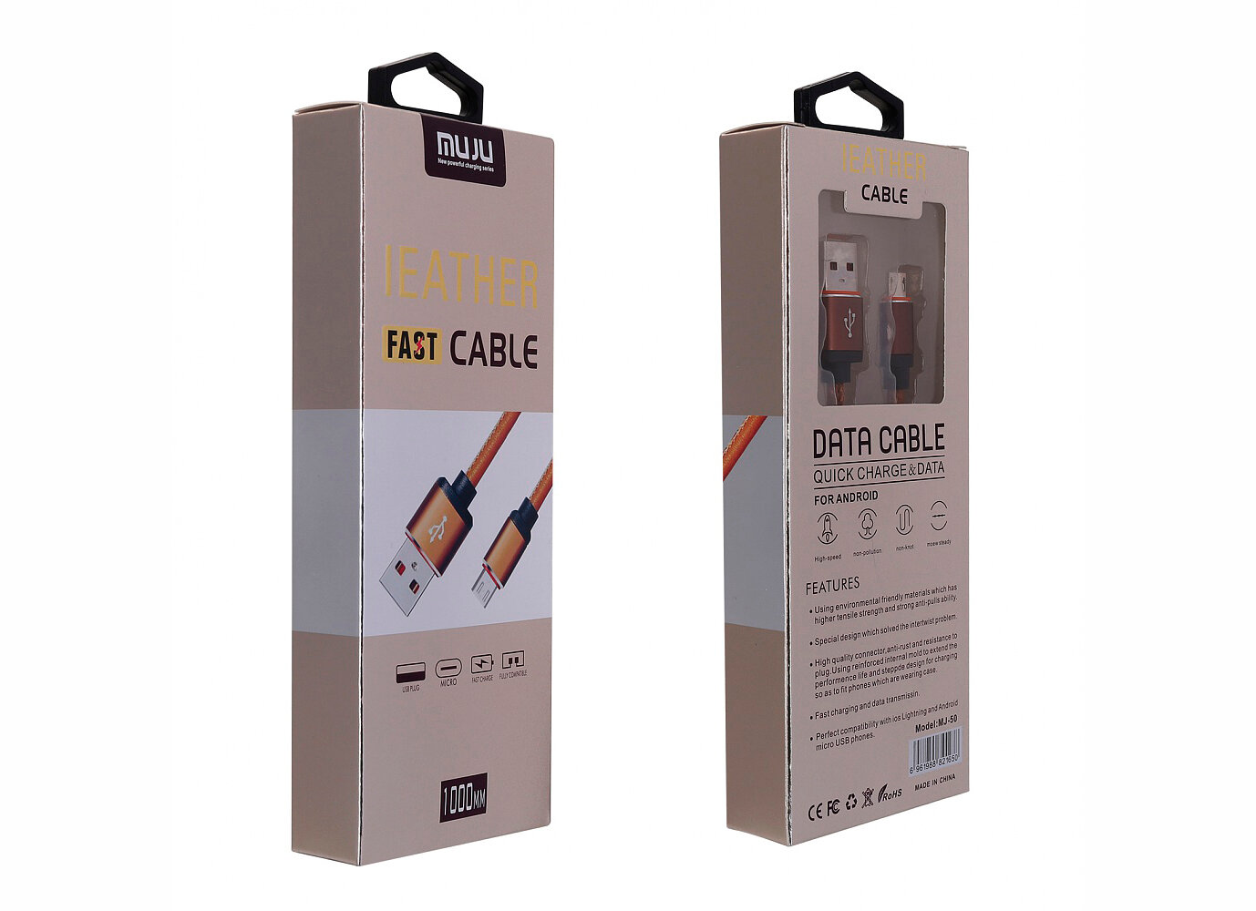 Кабель для Android MUJU MJ-50 USB microUSB 2A, тканевый, длина 1 м