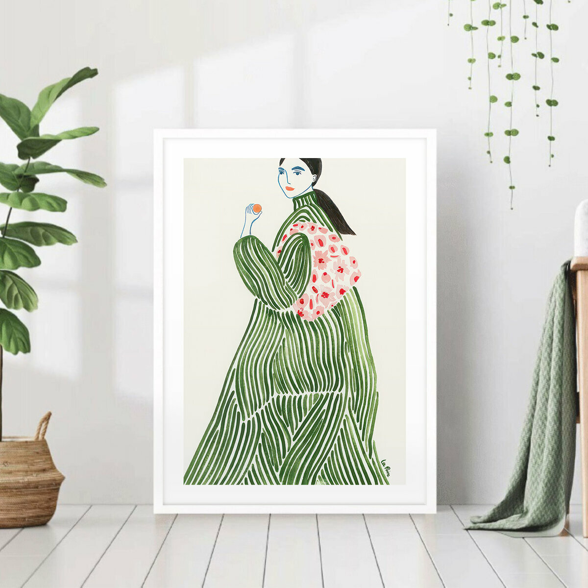 Постер "Девушка в зеленом платье" в белой рамке 40х50 см для интерьера на стену