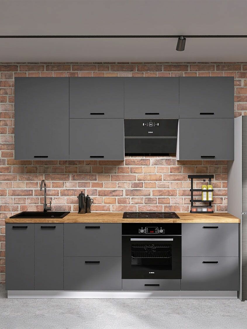 Кухонный гарнитур Урбан 2.4 м, мебель для дома и кухни, Белый / Графит серый