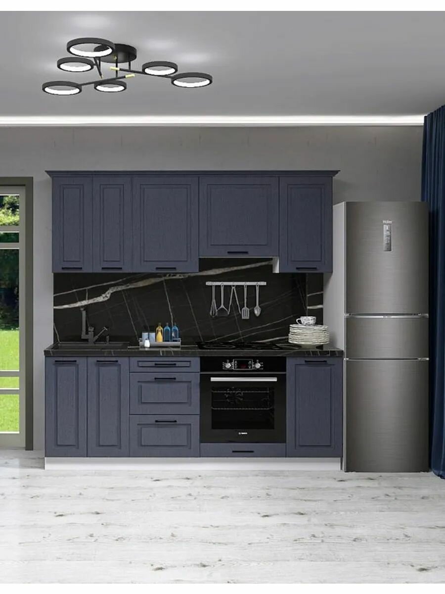 Кухонный гарнитур Шервуд 2.1 м, мебель для дома и кухни, Белый / Шато индиго