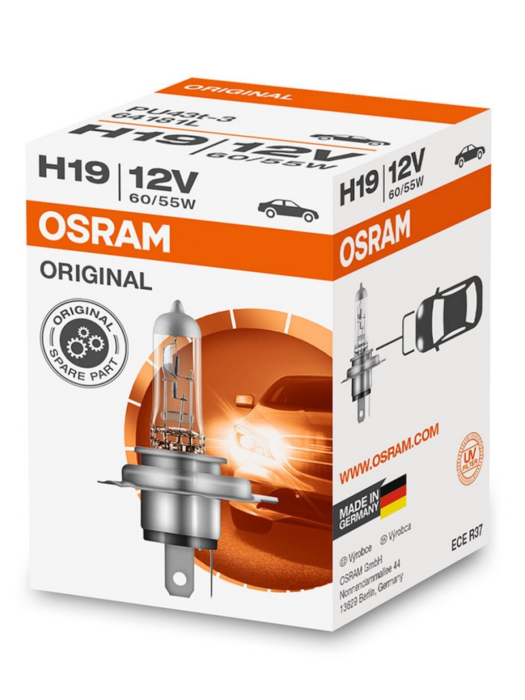 Лампа галогенная Osram 64181L H19 12V 60/55W, 1 шт.
