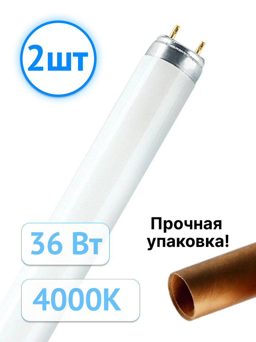 Лампочка люминесцентная Osram Basic T8 4000K 4600Лм G13 трубка (комплект из 2 шт.)