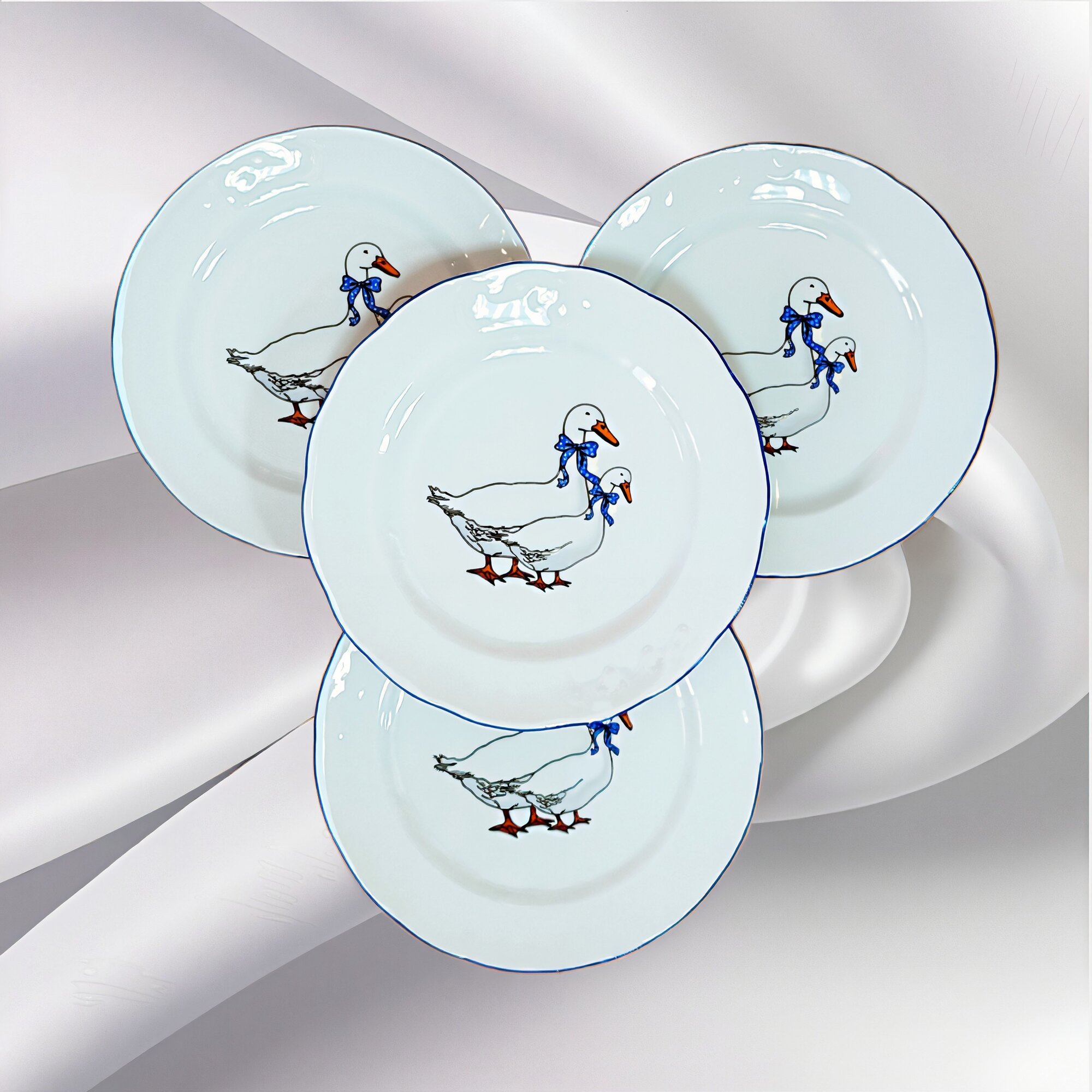 Тарелка мелкая фарфор 24 см 4 штуки Гуси Добрушский фарфоровый завод