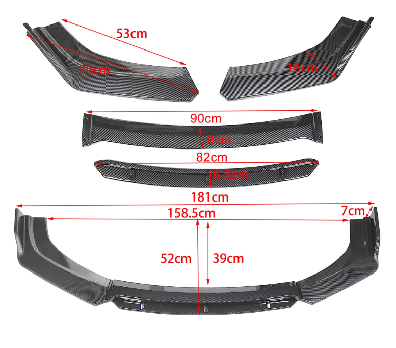 Глянцевая Черная с красной вставкой Губа Бампера для Автомобиля - Универсальная Установка арт. HH-UNIV-015