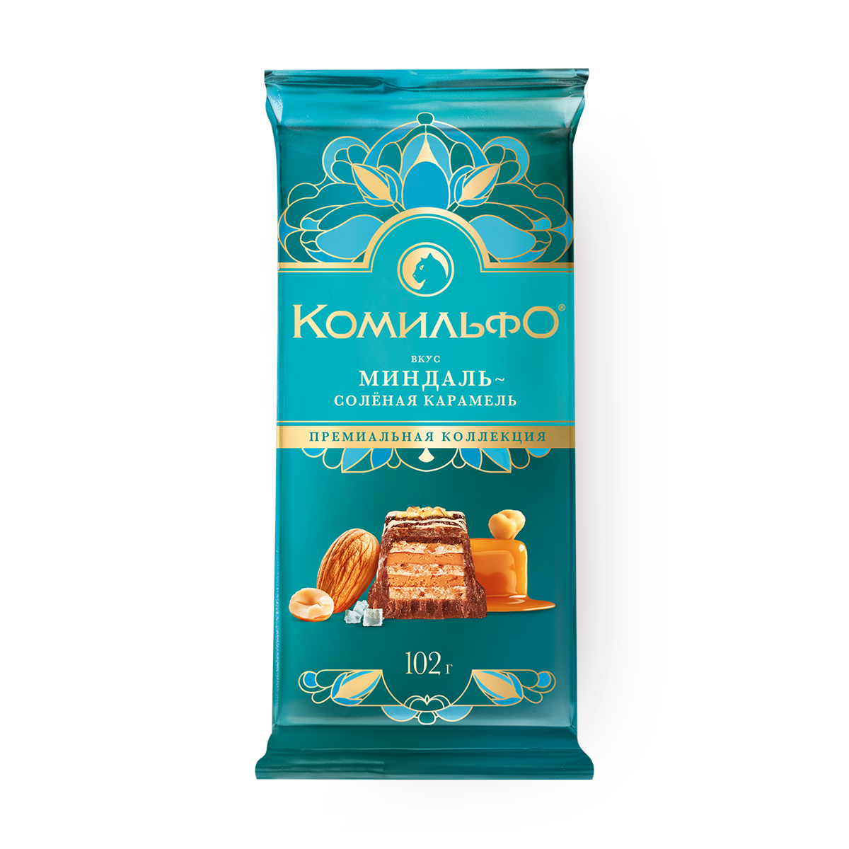 Шоколад молочный «Комильфо» миндаль-солёная карамель с вафлей