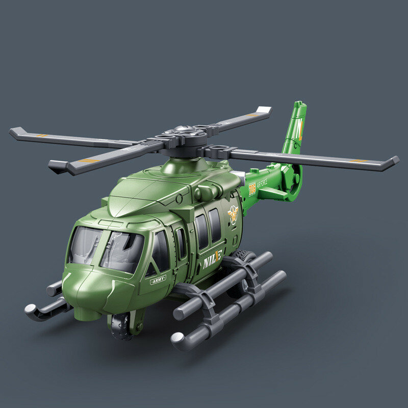 Игрушка вертолет пластиковый инерционный большой для мальчиков и малышей с реалистичным дизайном и развитием сенсорики зеленый