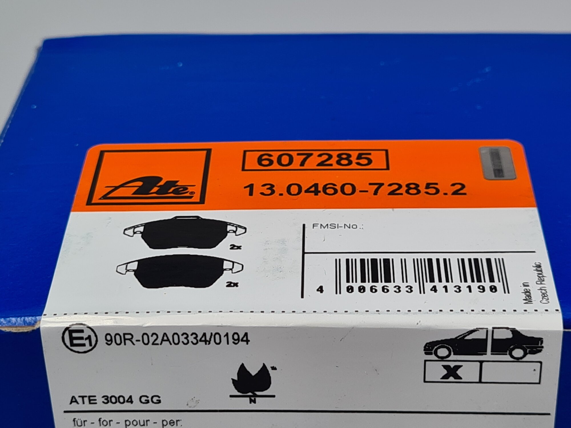 Тормозные колодки ATE 13046072852 ( 13.0460-7285.2 ) задние для AUDI, SEAT, VOLKSWAGEN